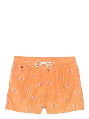 Kiton Logo Drawstring Swim Shorts - Orange