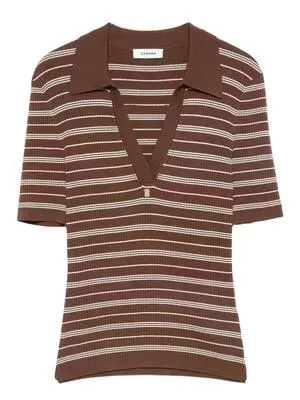 Sandro Striped V-neck T-shirt - Brown