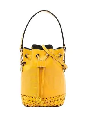 Fendi Mini Embossed Leather Whipstitch Mon Tresor Bucket Bag Satchel - Yellow