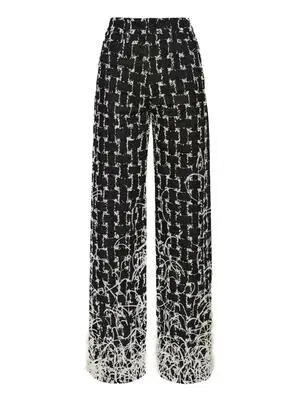 Oscar De La Renta Jacquard Feather-trim Pants - Black