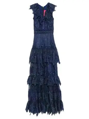 MIAU BY CLARA ROTESCU Simphony Ruffled Lace Maxi Dress - Blue