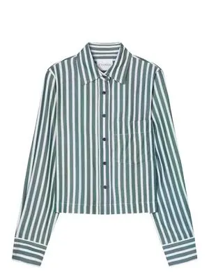 Closed Striped Cropped Shirt - Green
