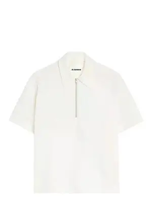 JIL SANDER Embroidered-logo Zip Polo Shirt - Neutrals