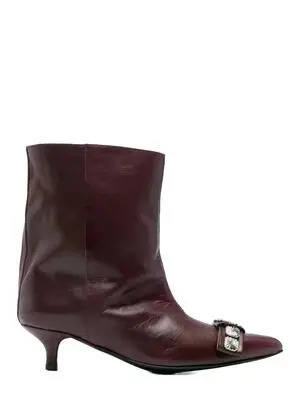Toga Toe-embellished Leather Boots - Red