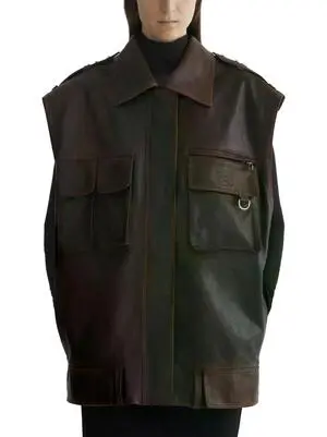 MUGLER Leather Military Gilet - Brown