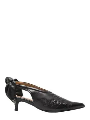Toga Bow-detail Embroidered Pumps - Black
