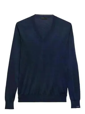 Prada V-neck Ribbed Sweater - Blue