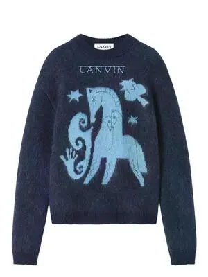 LANVIN Animal Graphic Crew-neck Sweater - Blue
