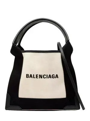 Balenciaga 2003 Canvas Navy Cabas Xs Satchel - White