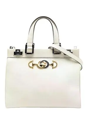 Gucci Small Grained Calfskin Zumi Top Handle Satchel - White