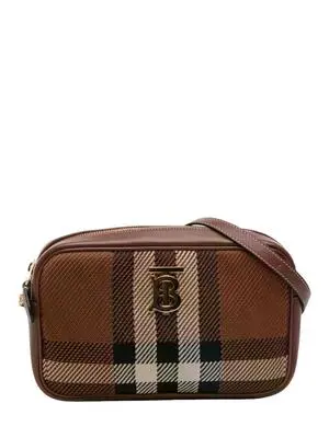 Burberry Small Knitted Check Camera Crossbody Bag - Brown