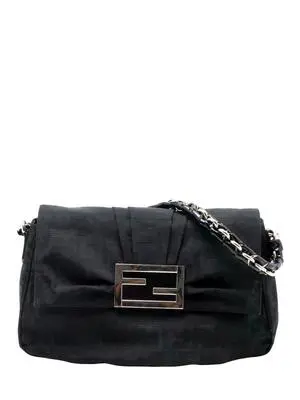 Fendi Zucca Canvas Mia Flap Shoulder Bag - Black