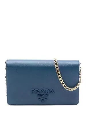 Prada Saffiano Lux Monochrome Wallet On Chain Crossbody Bag - Blue