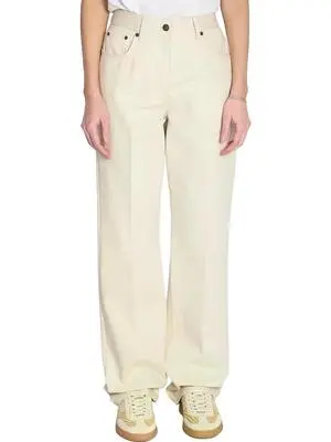 Valentino Garavani Pleated Wide-leg Jeans With Gold Detailing - Neutrals