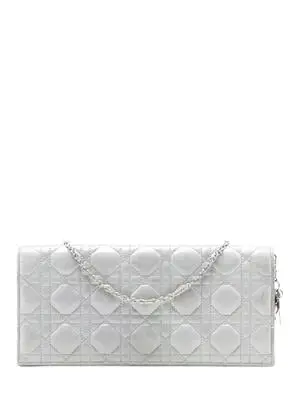 Dior 2015 Iridescent Lambskin Cannage Lady Convertible Clutch Crossbody Bag - Silver