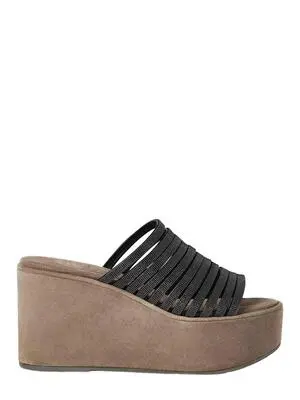 Brunello Cucinelli Suede Wedge Sandals With Straps - Black