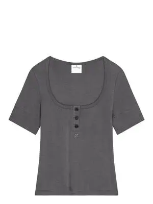 COURREGES Buttoned Ribbed T-shirt - Grey
