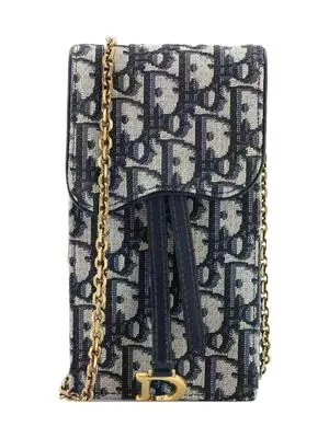 Dior Vertical Saddle Chain Pouch Oblique Canvas Clutch - Blue