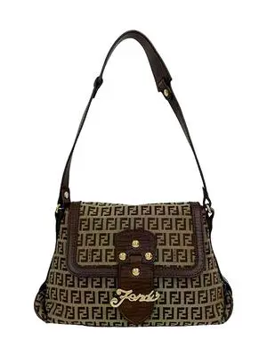 Fendi 2000-2010 Zucchino Canvas Flap Shoulder Bag - Brown