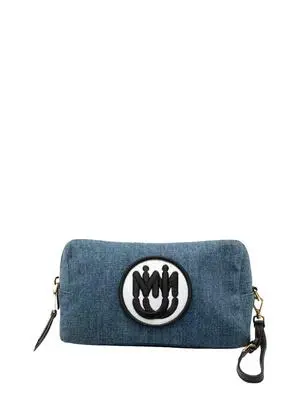 Miu Miu Denim Embroidered Logo Wristlet Pouch - Blue