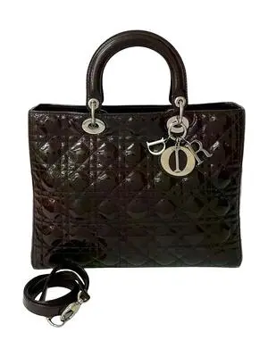 Dior Large Patent Cannage Lady Satchel - Brown