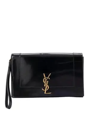 Saint Laurent Cassandre Flap Wristlet Pouch Clutch - Black