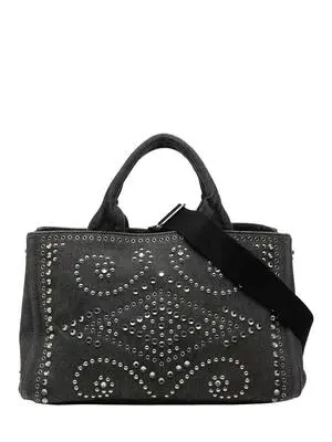Prada Denim Canapa Bijoux Satchel - Black