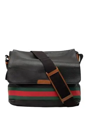 Gucci 2000-2015 Leather Web Messenger Bag - Black