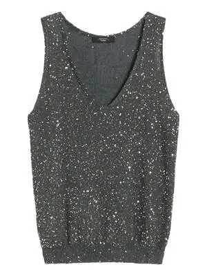 Max Mara Sequin Embellished V-neck Top - Grey