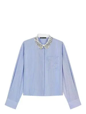 Maje Striped Embellished-collar Shirt - Blue