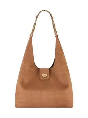Elisabetta Franchi Embossed Chain Shoulder Bag - Brown