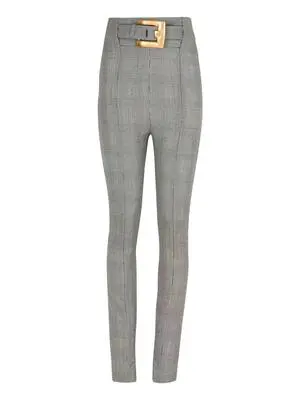BALMAIN Check-Pattern Belted Trousers