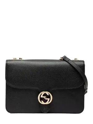 Gucci 2000-2015 Medium Calfskin Interlocking G Crossbody Bag - Black