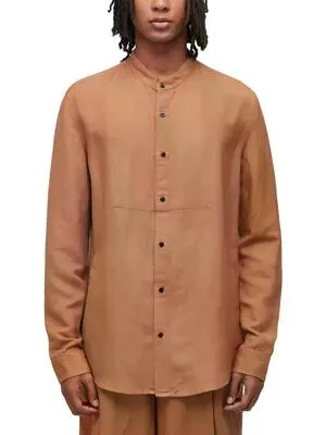 OSKLEN Stand-up Collar Panelled Shirt - Brown