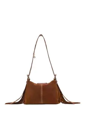Maje Fringed Suede Shoulder Bag - Brown