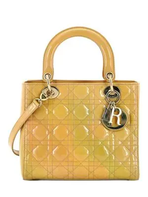 Dior Lady Dior Cannage Quilt Patent Medium Satchel Gold