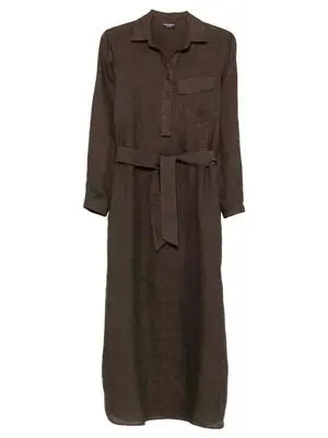 Emporio Armani Belted Shirt Midi Dress - Brown
