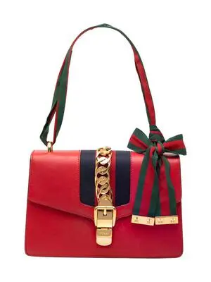 Gucci Small Leather Sylvie Web Satchel - Red