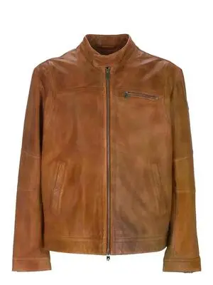 Peuterey Zipped Leather Jacket - Brown