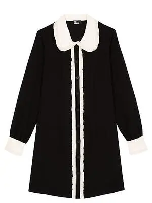 The Kooples Contrast-trim Woven Mini Dress - Black