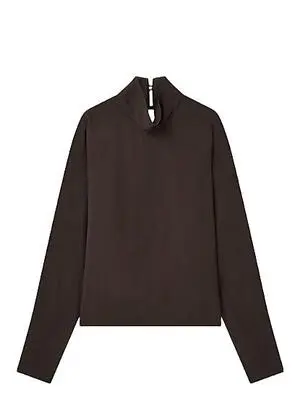 JOSEPH Funnel-neck Crepe Blouse - Cocoa