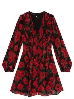 The Kooples Rose-print Mini Dress - Black - Red