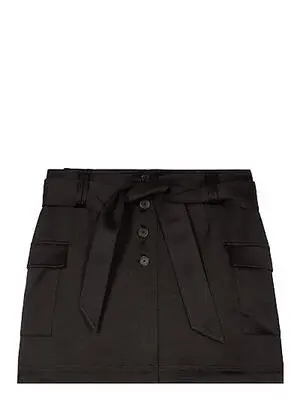 The Kooples Belted Satin Mini Skirt With Pockets - Black