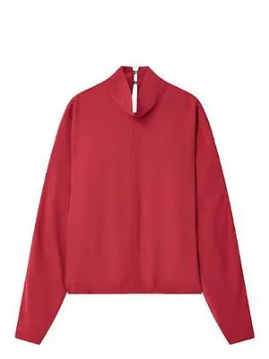 JOSEPH Funnel-neck Crepe Blouse - Mulberry