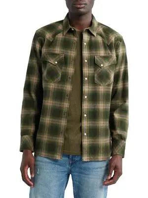 Pendleton Wyatt Plaid Cotton Snap-up Shirt - Olive Multi Plaid