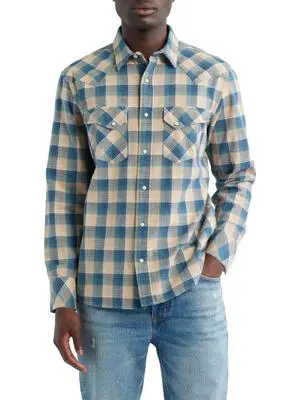 Pendleton Wyatt Plaid Cotton Snap-up Shirt - Tan/blue Plaid