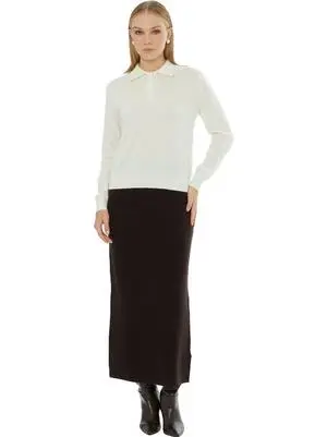 GIZIA Shirt Collar Wool-cashmere Sweater - Ecru