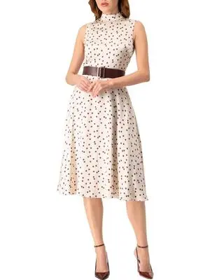 IVONNE Polka Dot Midi Dress With Belt - Ivory