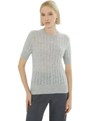 GIZIA Crew Neck Short Sleeve Sweater - Grey