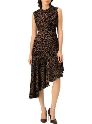 IVONNE Asymmetric Animal Print Dress - Black